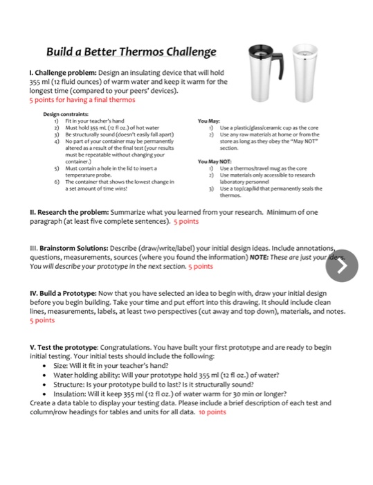 Solved Build a Better Thermos Challenge I Challenge problem: | Chegg.com