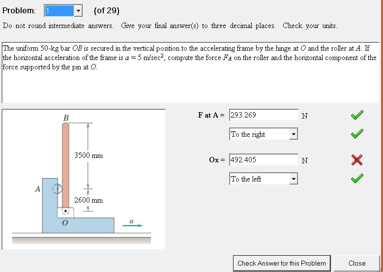 Solved The uniform 50-kg bar OB is secured in the vertical | Chegg.com