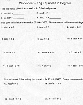 Solved Worksheet-Trig Equations in Degrees Find the value of | Chegg.com