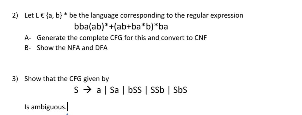 Solved 2) Let L fa, b} * be the language corresponding to | Chegg.com