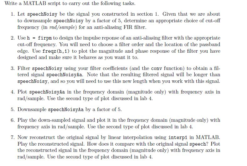 Write a MATLAB script to carry out the following | Chegg.com