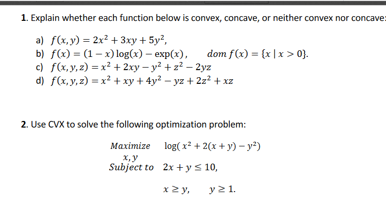 1. Explain whether each function below is convex, | Chegg.com