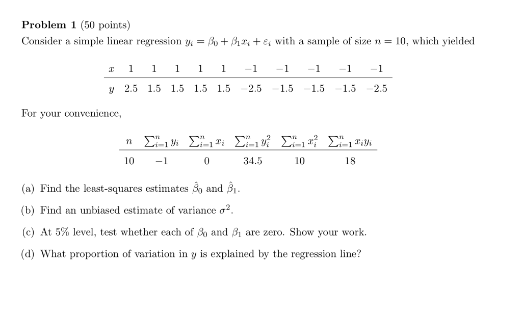 Solved Problem 1 (50 points) Consider a simple linear | Chegg.com