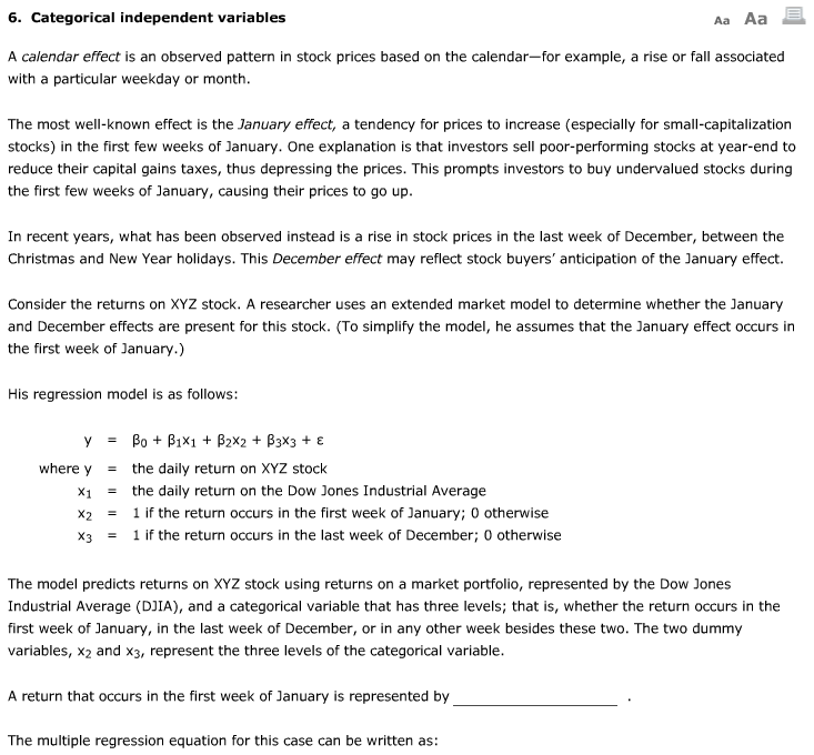 Solved 6. Categorical independent variables Aa Aa A calendar | Chegg.com