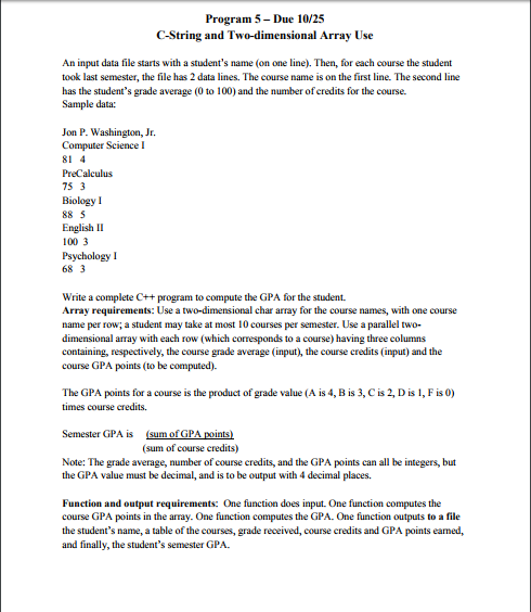 Solved Program 5 Due 1025 C String And Two Dimensional