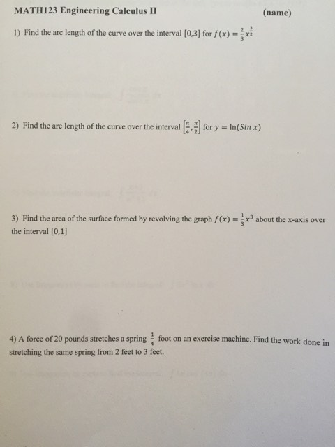 Solved MATH123 Engineering Calculus II (name) 1) Find the | Chegg.com