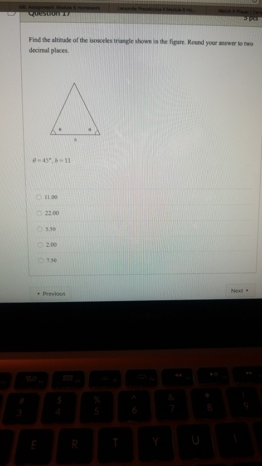 Solved Find the altitude of the isosceles triangle shown in | Chegg.com