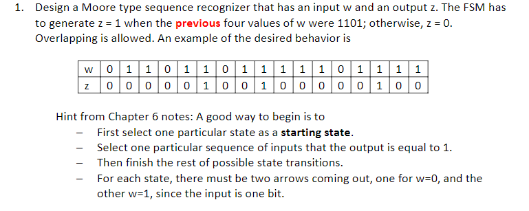 Solved Design A Moore Type Sequence Recognizer That Has An