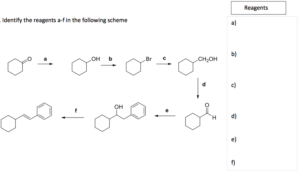 Solved Identify the reagents a-f in the following scheme | Chegg.com