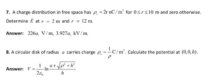 Solved A charge distribution in free space has rho_v = 2r | Chegg.com