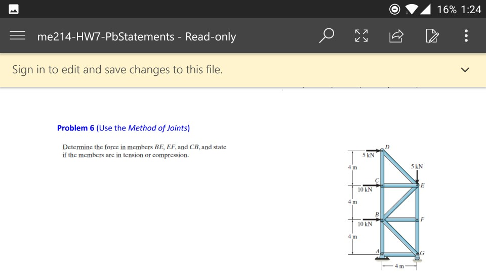 Solved 16% 1:24 me214-Hw7-PbStatements-Read-only Sign in | Chegg.com