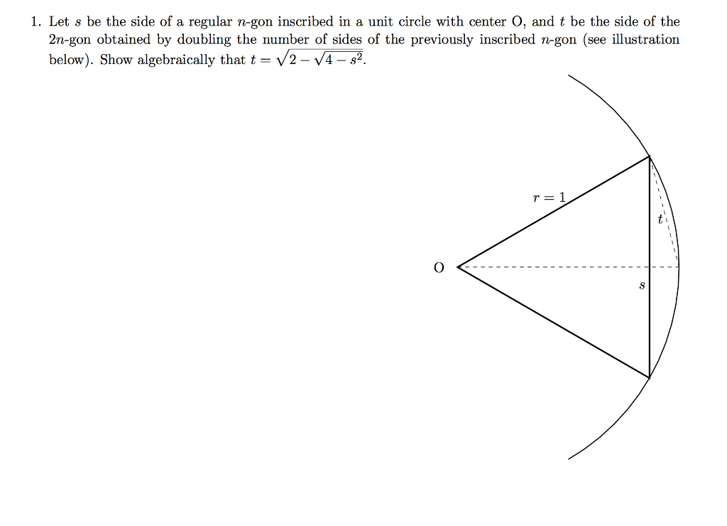 Solved Let s be the side of a regular n-gon inscribed in a | Chegg.com