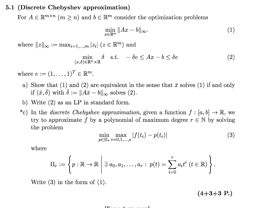 5.1 (Discrete Chebyshev approximation) For A eRmxn (m | Chegg.com