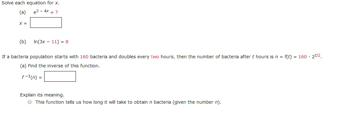 Solved Solve the equation for x. If a bacteria population | Chegg.com