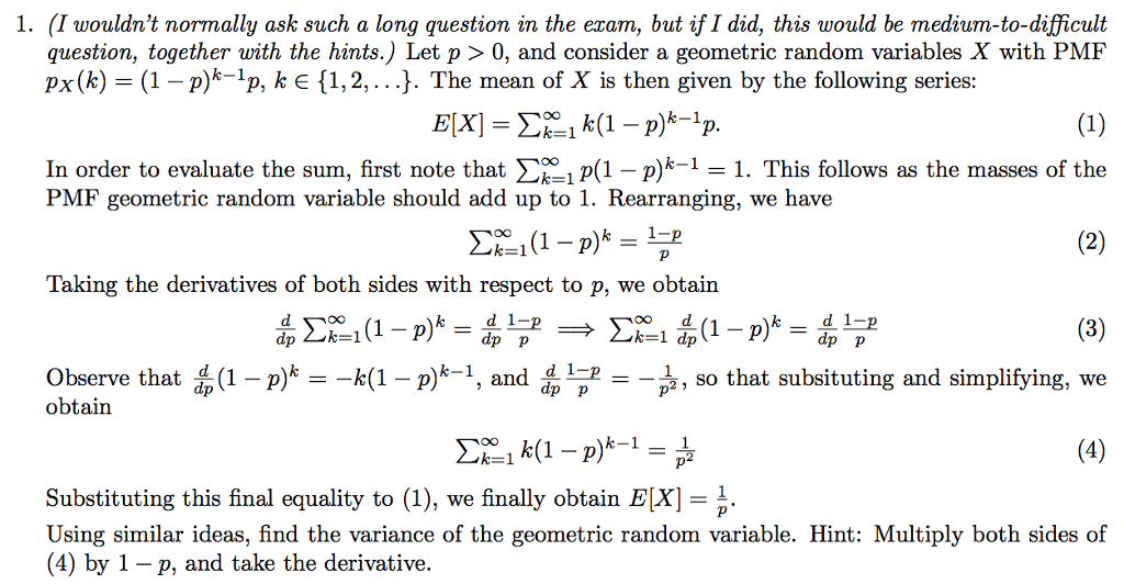 Solved Let p > 0, and consider a geometric random variables | Chegg.com