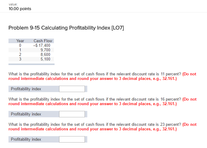 Solved Problem 9-15 Calculating Profitability Index | Chegg.com