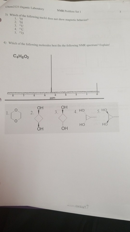 Solved NMR Problem Set 1 Chem2125 Organic Laboratory Name 1) | Chegg.com