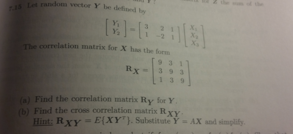 Solved Let random vector Y be defined by The correlation | Chegg.com