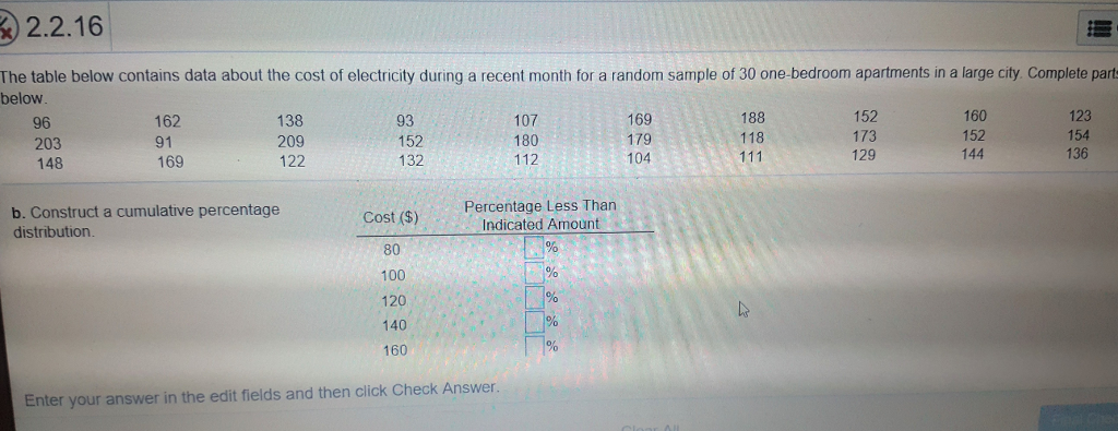 Solved 2.2.16 The table below contains data about the cost | Chegg.com