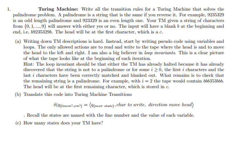 Turing Machine: Write all the transition rules for a | Chegg.com