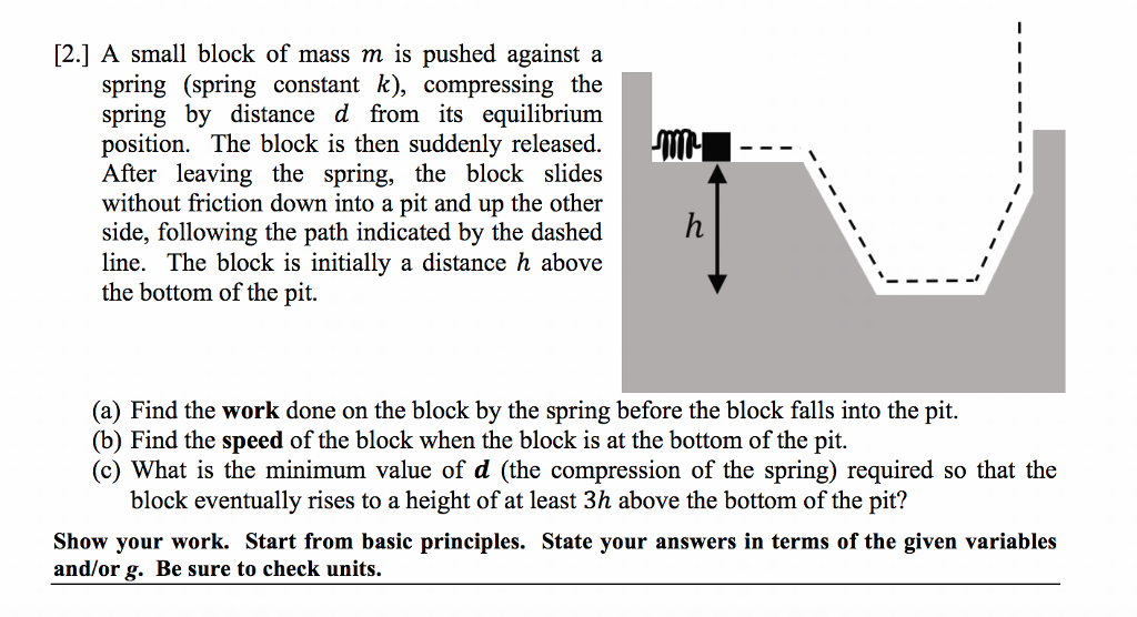 Solved [2.] A small block of mass m is pushed against a | Chegg.com
