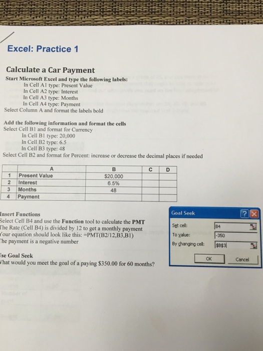 Solved Calculate a Car Payment Start Microsoft Excel and | Chegg.com