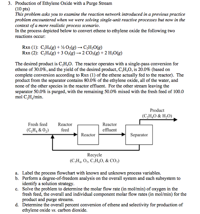 production of ethylene oxide with a purge stream | Chegg.com
