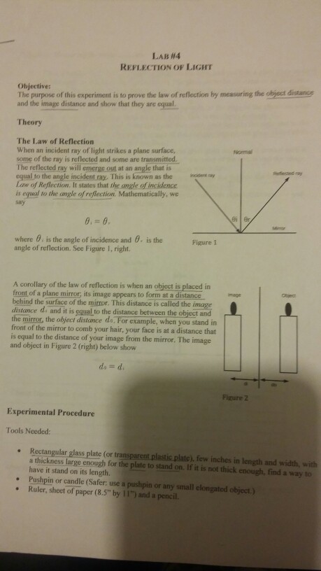 Solved Lab 4 Replection Of Light Objective And The Image