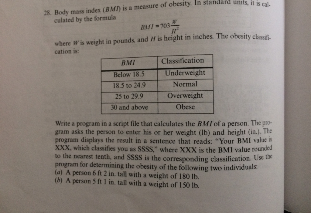 Solved In standard units it is cal. 28. Body mas index (BMD | Chegg.com