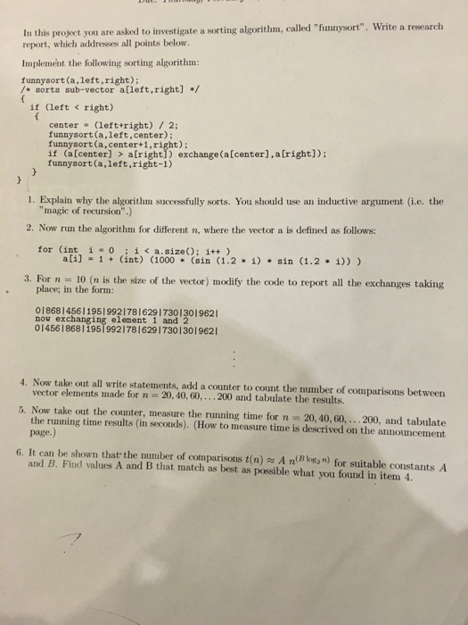 Solved In this project you are asked to investigate a | Chegg.com