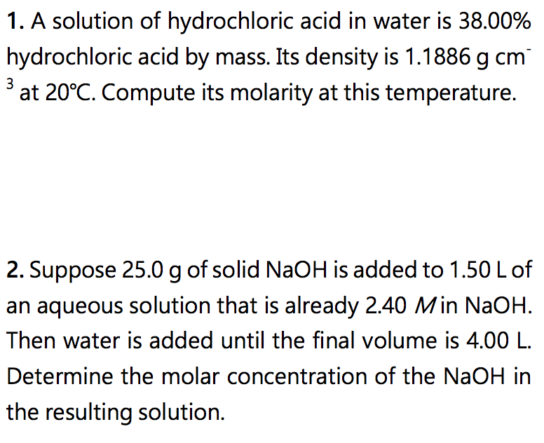 Solved I. A solution of hydrochloric acid in water is 38.00% | Chegg.com