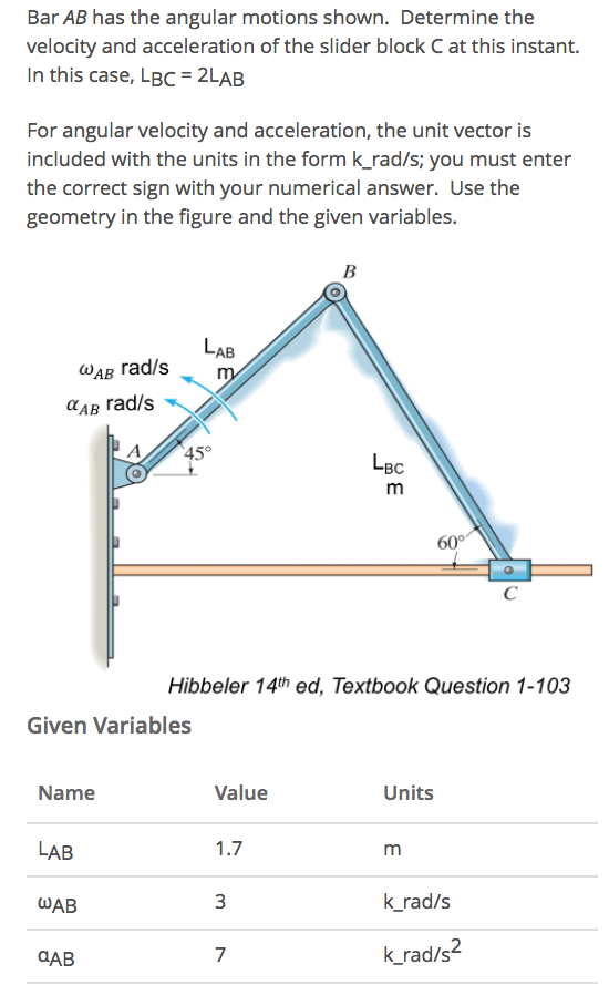 Solved Bar AB has the angular motions shown. Determine the | Chegg.com