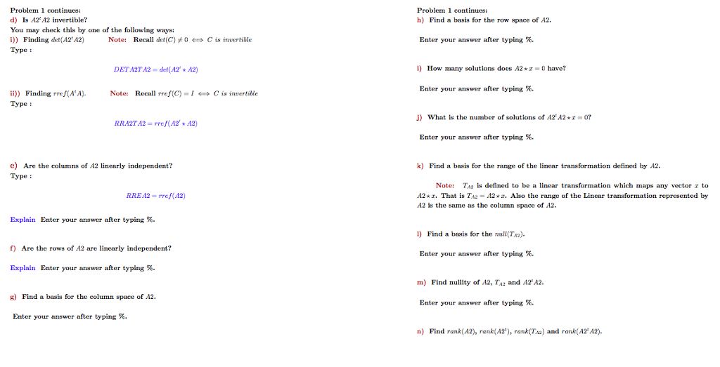 9 Exercise: 1. Enter matrices A2 and b2 by typing | Chegg.com
