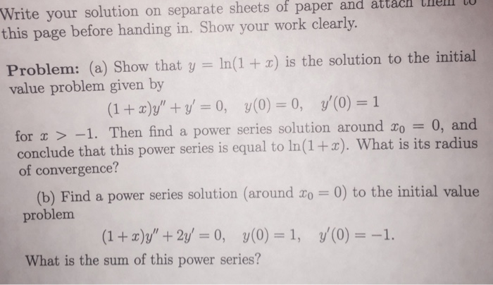 Solved: Write Your Solution On Separate Sheets Of Paper An... | Chegg.com