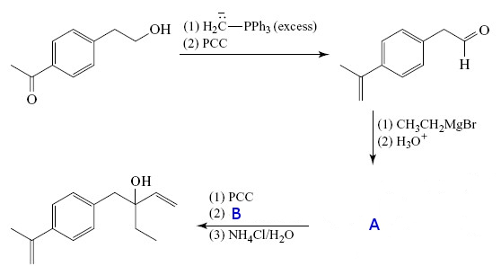 Solved OH (1) PPh3 (excess (2) PCC OH (1) PCC (2) B (3) | Chegg.com