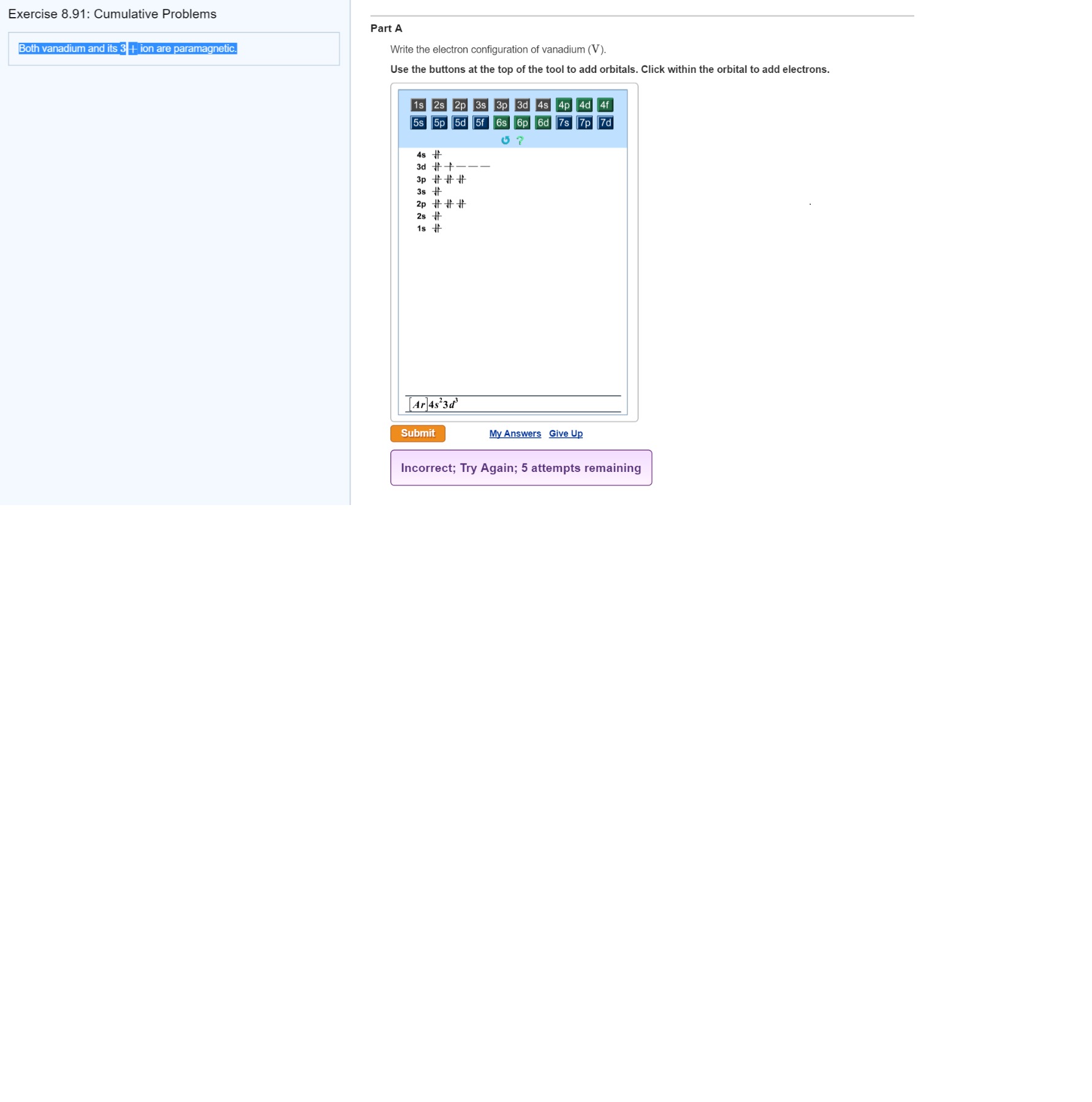 Solved Write The Electron Configuration Of Vanadium V Use