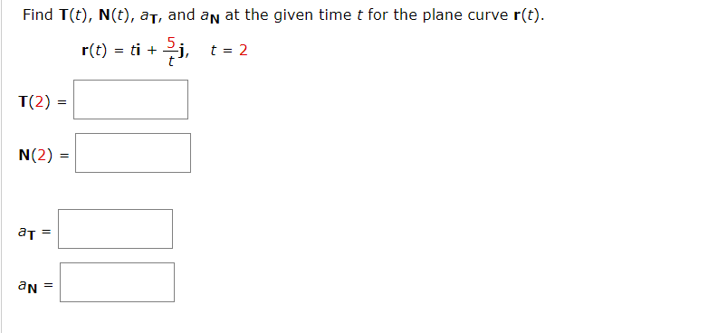Solved Find T(t), N(t), aT, and aN at the given time t for | Chegg.com