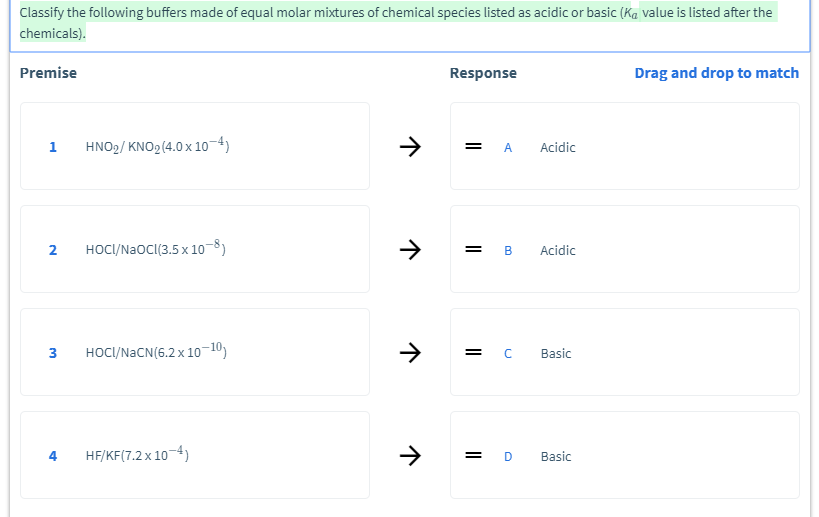 Solved Classify the following buffers made of equal molar | Chegg.com