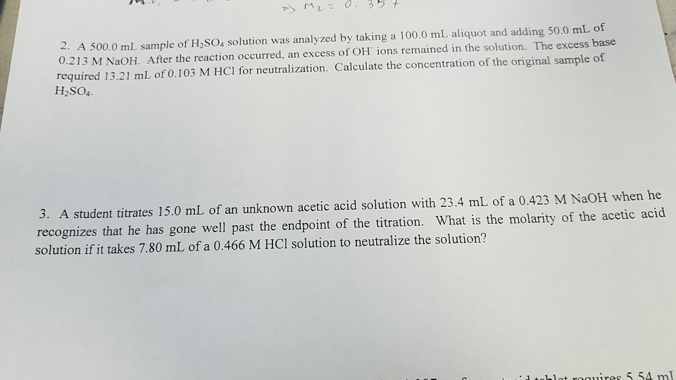 Solved 2. A 500.0 mL sample of H2SO4 solution was analyzed | Chegg.com