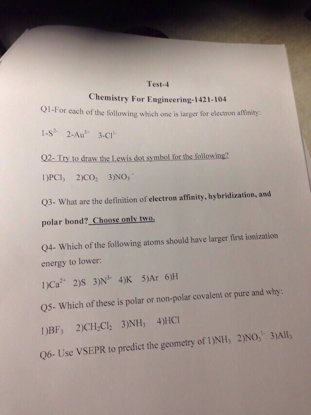 Solved Test-4 Chemistry For Engin eering-1421-104 01-For | Chegg.com