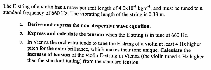 Solved The E string of a violin has a mass per unit length | Chegg.com