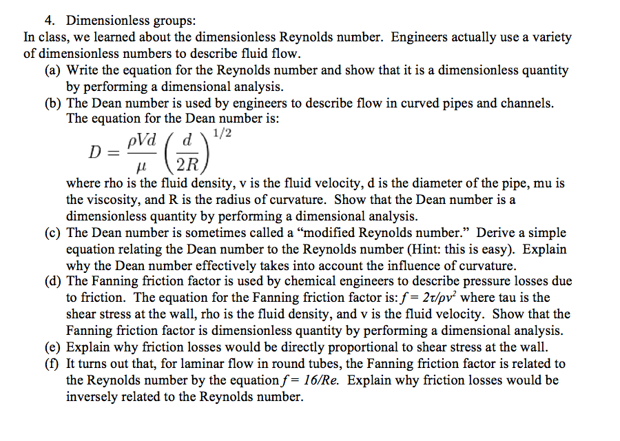 Dimensionless groups: In class, we learned about the | Chegg.com
