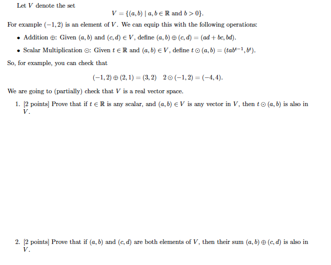 Solved Let V denote the set V = {(a, b) | a, b element R and | Chegg.com