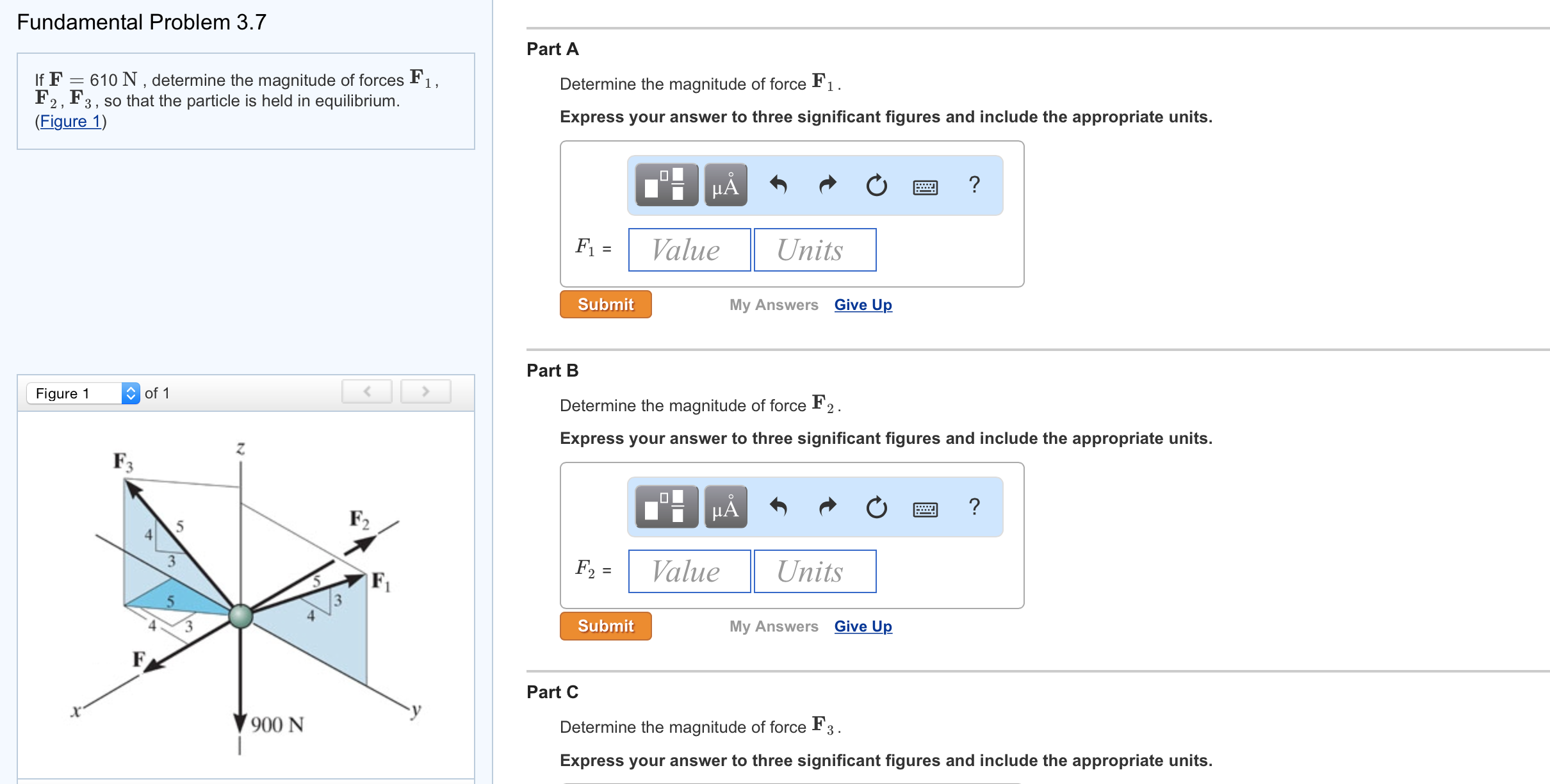 Solved If F 610 N Determine The Magnitude Of Forces F1