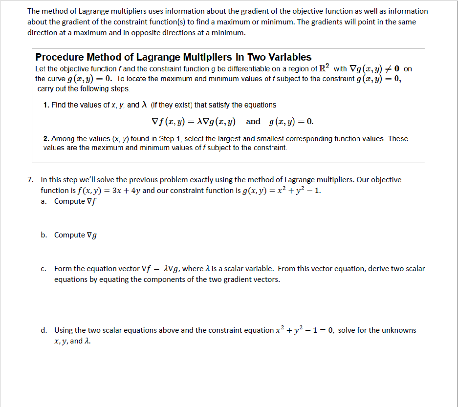 Solved the objective The method of Lagrange multipliers uses | Chegg.com