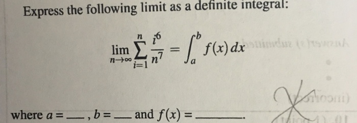 Solved Express the following limit as a definite integral: | Chegg.com