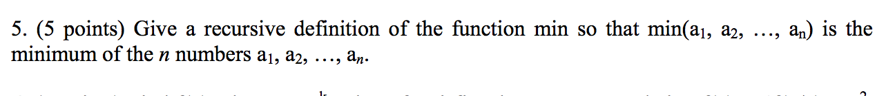 Solved Give a recursive definition of the function min so | Chegg.com