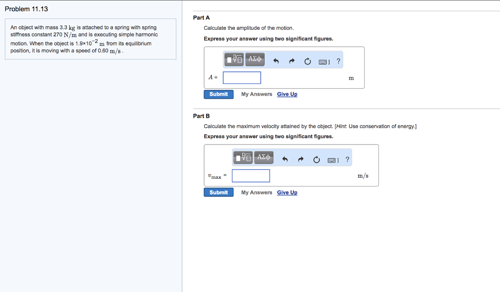 Solved Problem 11.13 Part A An object with mass 3.3 kg is | Chegg.com