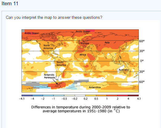Solved What color represents areas in which temperatures | Chegg.com