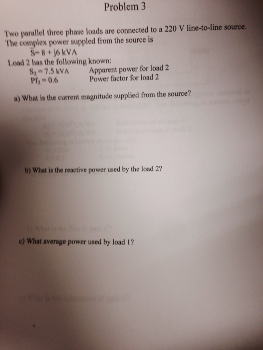 Solved Two parallel three phase loads are connected to a 220 | Chegg.com